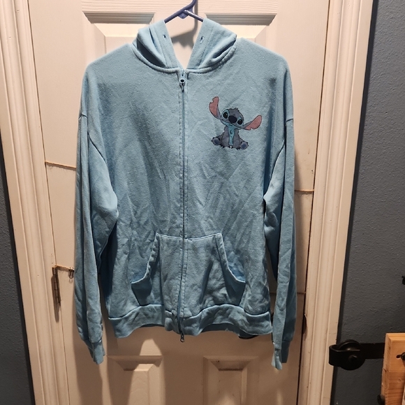 Disney | Tops | Disney Blue Zipup Hoodie With Character Stich | Poshmark